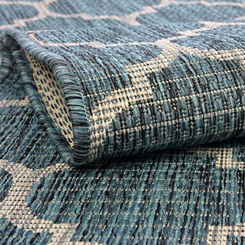 Unique Loom Outdoor Trellis Collection Area Rug (4' 1" x 6' 1" Rectangle, Teal/ Gray)