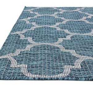 Unique Loom Outdoor Trellis Collection Area Rug (4' 1" x 6' 1" Rectangle, Teal/ Gray)