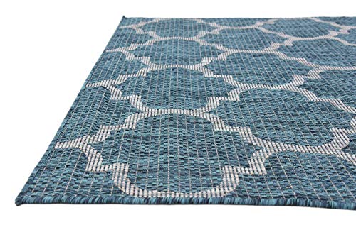 Unique Loom Outdoor Trellis Collection Area Rug (4' 1" x 6' 1" Rectangle, Teal/ Gray)