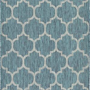 Unique Loom Outdoor Trellis Collection Area Rug (4' 1" x 6' 1" Rectangle, Teal/ Gray)