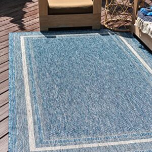 Unique Loom Outdoor Border Collection Area Rug - Soft Border (6' 1" x 9' Rectangle, Blue/ Ivory)