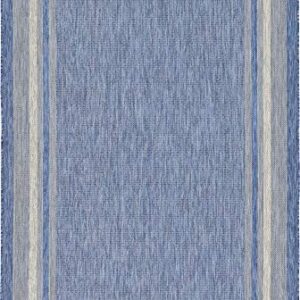 Unique Loom Outdoor Border Collection Area Rug - Soft Border (6' 1" x 9' Rectangle, Blue/ Ivory)