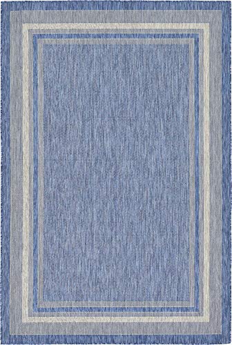 Unique Loom Outdoor Border Collection Area Rug - Soft Border (6' 1" x 9' Rectangle, Blue/ Ivory)