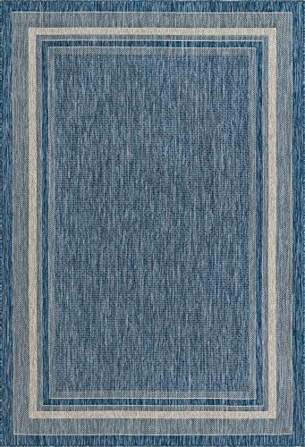 Unique Loom Outdoor Border Collection Area Rug - Soft Border (6' 1" x 9' Rectangle, Blue/ Ivory)