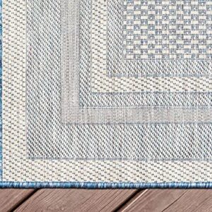 Unique Loom Outdoor Border Collection Area Rug - Soft Border (6' 1" x 9' Rectangle, Blue/ Ivory)