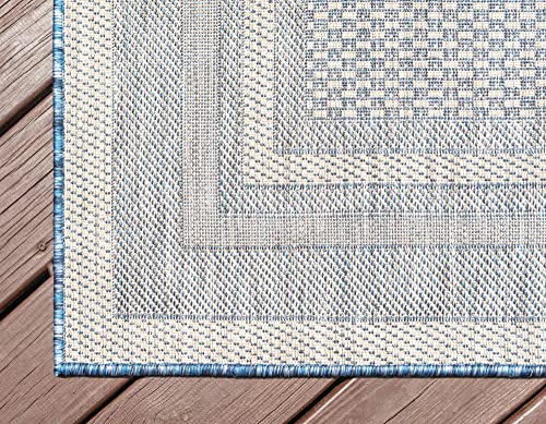 Unique Loom Outdoor Border Collection Area Rug - Soft Border (6' 1" x 9' Rectangle, Blue/ Ivory)