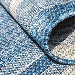 Unique Loom Outdoor Border Collection Area Rug - Soft Border (6' 1" x 9' Rectangle, Blue/ Ivory)