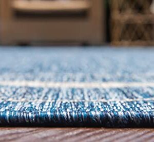 Unique Loom Outdoor Border Collection Area Rug - Soft Border (6' 1" x 9' Rectangle, Blue/ Ivory)