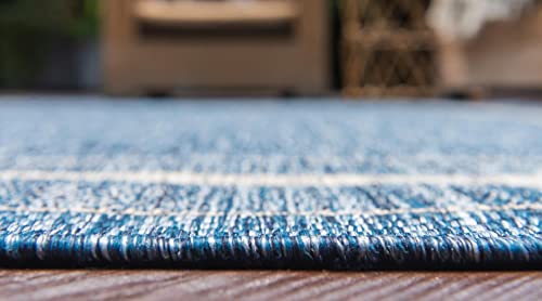 Unique Loom Outdoor Border Collection Area Rug - Soft Border (6' 1" x 9' Rectangle, Blue/ Ivory)