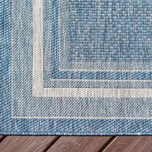 Unique Loom Outdoor Border Collection Area Rug - Soft Border (6' 1" x 9' Rectangle, Blue/ Ivory)