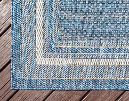 Unique Loom Outdoor Border Collection Area Rug - Soft Border (6' 1" x 9' Rectangle, Blue/ Ivory)