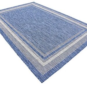 Unique Loom Outdoor Border Collection Area Rug - Soft Border (6' 1" x 9' Rectangle, Blue/ Ivory)