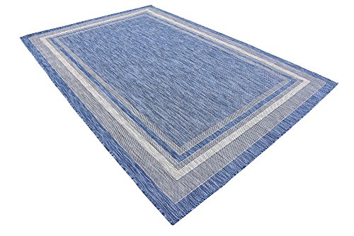 Unique Loom Outdoor Border Collection Area Rug - Soft Border (6' 1" x 9' Rectangle, Blue/ Ivory)