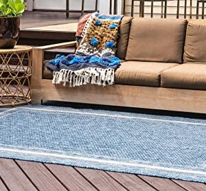 Unique Loom Outdoor Border Collection Area Rug - Soft Border (6' 1" x 9' Rectangle, Blue/ Ivory)