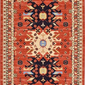 Unique Loom Taftan Collection Border Geometric Tribal Inspired Design Area Rug, 7 ft x 10 ft, Terracotta/Ivory