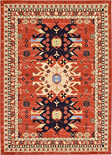 Unique Loom Taftan Collection Border Geometric Tribal Inspired Design Area Rug, 7 ft x 10 ft, Terracotta/Ivory