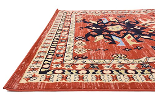 Unique Loom Taftan Collection Border Geometric Tribal Inspired Design Area Rug, 7 ft x 10 ft, Terracotta/Ivory