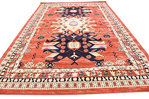 Unique Loom Taftan Collection Border Geometric Tribal Inspired Design Area Rug, 7 ft x 10 ft, Terracotta/Ivory