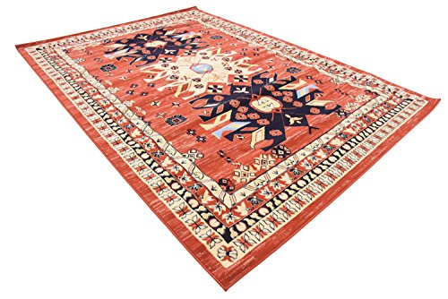 Unique Loom Taftan Collection Border Geometric Tribal Inspired Design Area Rug, 7 ft x 10 ft, Terracotta/Ivory