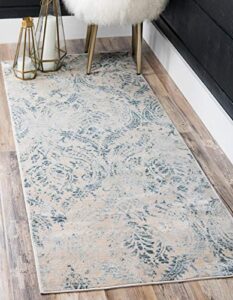 unique loom paris collection pastel tones traditional distressed blue runner rug (2' 7 x 10' 0)