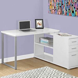 Monarch Specialties Computer L-Shaped-Left or Right Set Up-Contemporary Style Corner Desk with Open Shelves and Drawers, 48" L, White