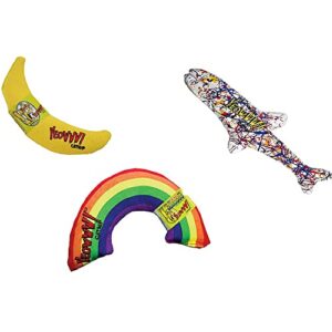 yeowww! organic catnip 3-toy variety pack with rainbow, banana, and pollock