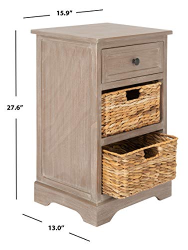 SAFAVIEH Home Collection Carrie White Wash/ Natural Wicker 3-Drawer Storage Nightstand Side Table (Fully Assembled)