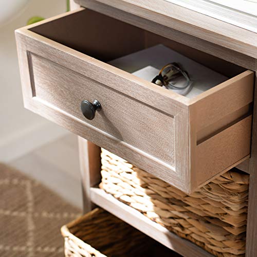 SAFAVIEH Home Collection Carrie White Wash/ Natural Wicker 3-Drawer Storage Nightstand Side Table (Fully Assembled)