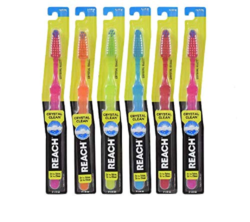 REACH Crystal Clean Firm Adult Toothbrush, 1 ea - Colors May Vary (Pack of 6)