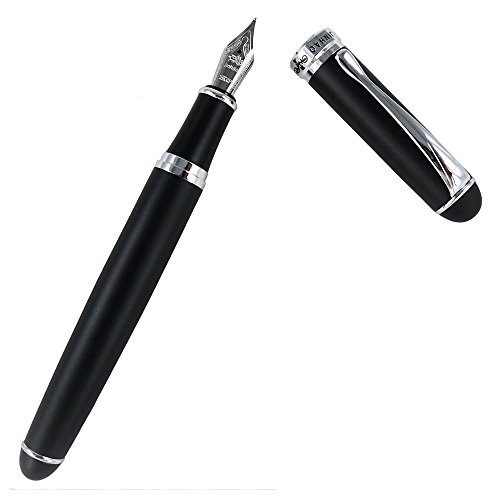 Jinhao Fountain Pen Silver Trim Medium Nib X750 With Gift Case (Frosted Black)