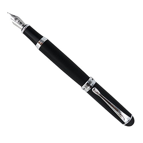 Jinhao Fountain Pen Silver Trim Medium Nib X750 With Gift Case (Frosted Black)