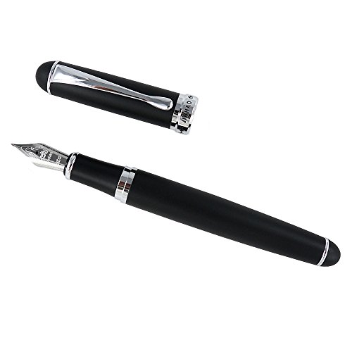 Jinhao Fountain Pen Silver Trim Medium Nib X750 With Gift Case (Frosted Black)