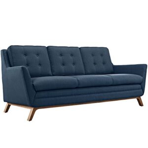 modway beguile mid-century modern sofa with upholstered fabric in azure