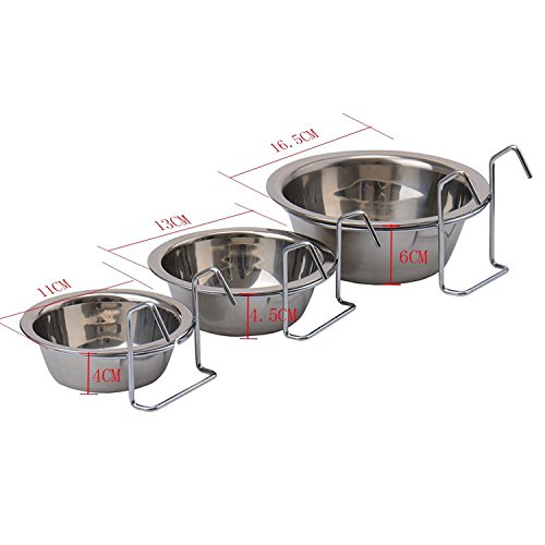 Yosoo Stainless Steel Hanging Pet Cage Bowl Diner Pet Bowl Bird Cat Dog Food Water Bowl with Hanger (Size M)