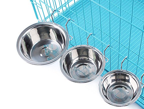 Yosoo Stainless Steel Hanging Pet Cage Bowl Diner Pet Bowl Bird Cat Dog Food Water Bowl with Hanger (Size M)