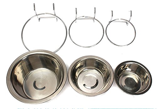 Yosoo Stainless Steel Hanging Pet Cage Bowl Diner Pet Bowl Bird Cat Dog Food Water Bowl with Hanger (Size M)