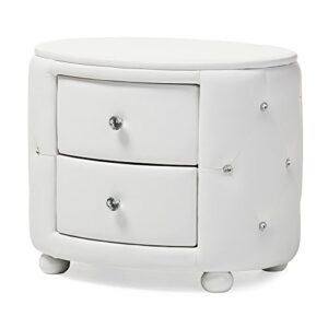 baxton studio davina hollywood glamour style oval 2-drawer faux leather upholstered nightstand, medium, white