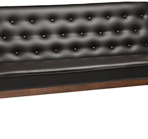 Baxton Studio Sorrento Mid-Century Retro Modern Faux Leather Upholstered Wooden 3-Seater Sofa, Black