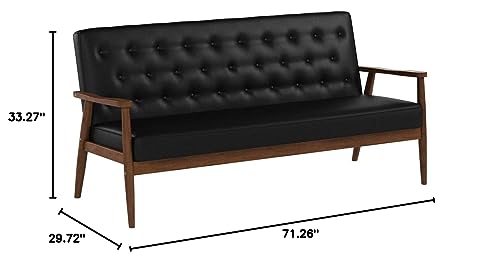 Baxton Studio Sorrento Mid-Century Retro Modern Faux Leather Upholstered Wooden 3-Seater Sofa, Black