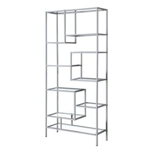 monarch specialities inc. bookcase, 72 inch, silver/clear glass