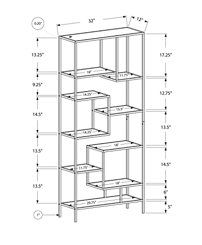 MONARCH SPECIALITIES INC. Bookcase, 72 inch, Silver/Clear Glass