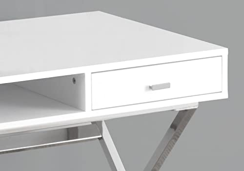 Monarch Specialties Laptop Table with Drawers and Open Shelf Computer, Writing Desk, Metal Sturdy Legs, 48" L, Glossy White