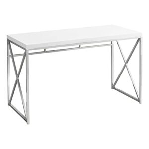 monarch specialties 7205 computer desk, home office, laptop, work, laminate, contemporary, modern desk-48 l glossy white chrome metal, 47.25" l x 23.75" w x 29.75" h