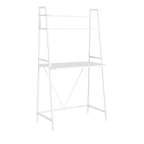 Monarch Specialties Workstation-Ladder Style Computer Desk with Shelves-Metal, 32" L, White