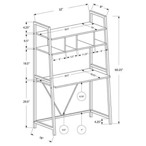 Monarch Specialties Workstation-Ladder Style Computer Desk with Shelves-Metal, 32" L, White