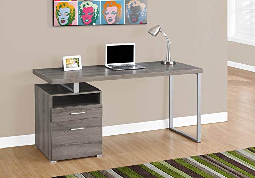 Monarch Specialties Computer Writing Desk for Home & Office Laptop Table with Drawers Open Shelf and File Cabinet-Left or Right Set Up, 60" L, Dark Taupe