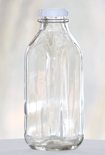 Radiant Day Co. Glass Milk Bottle with Extra Lids - Set of 2 - USA Made 33.8 Oz Jug - Thick Durable Milk Bottle Larger than 1 Quart