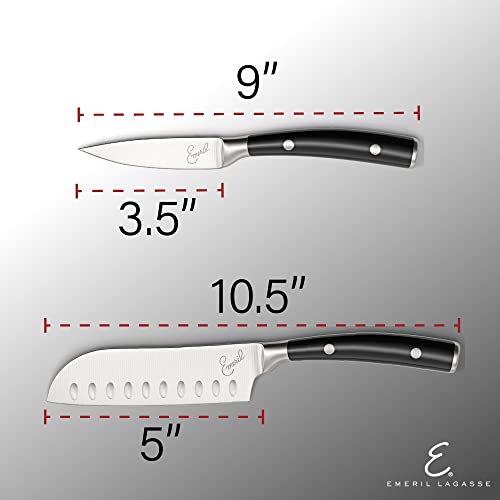 Emeril 2 Piece Knife Set 5 Santoku 3.5 Paring Knife Forged Steel Clad Emerilware (Black)