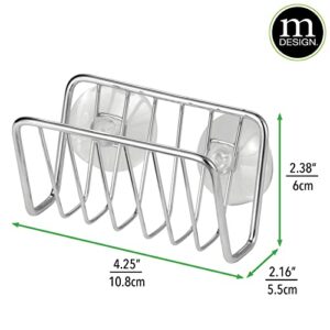 mDesign Metal Farmhouse Kitchen Sink Storage Organizer Caddy - Small Holder for Sponges, Soaps, Scrubbers - Quick Drying Open Wire Basket with Strong Suction Cups - Ronde Collection - Chrome