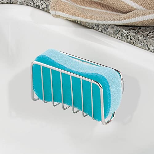 mDesign Metal Farmhouse Kitchen Sink Storage Organizer Caddy - Small Holder for Sponges, Soaps, Scrubbers - Quick Drying Open Wire Basket with Strong Suction Cups - Ronde Collection - Chrome